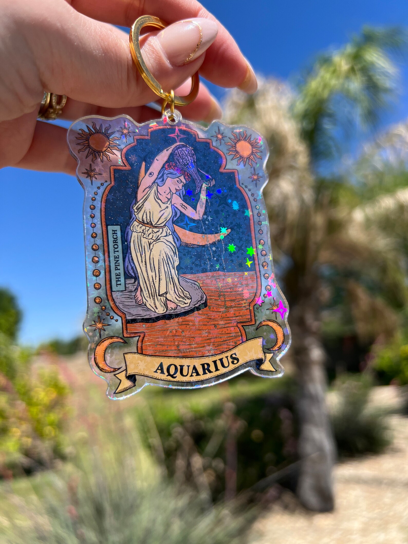 Aquarius Zodiac Holographic Keychain, Witchy Zodiac Gift, Aquarius ...