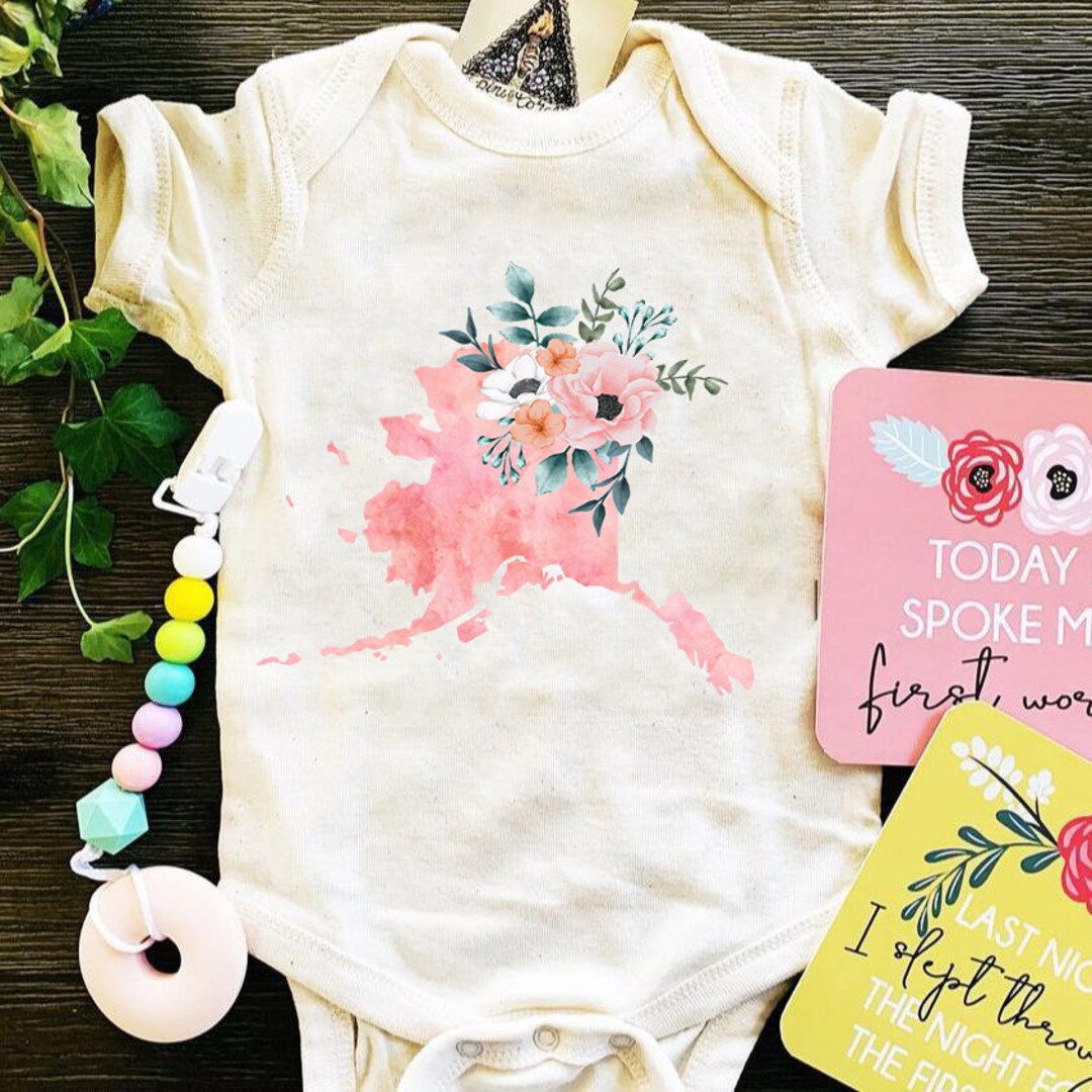 Alaska State Bodysuit, Boho Floral State, Alaska Baby Gift, Alaska Baby ...