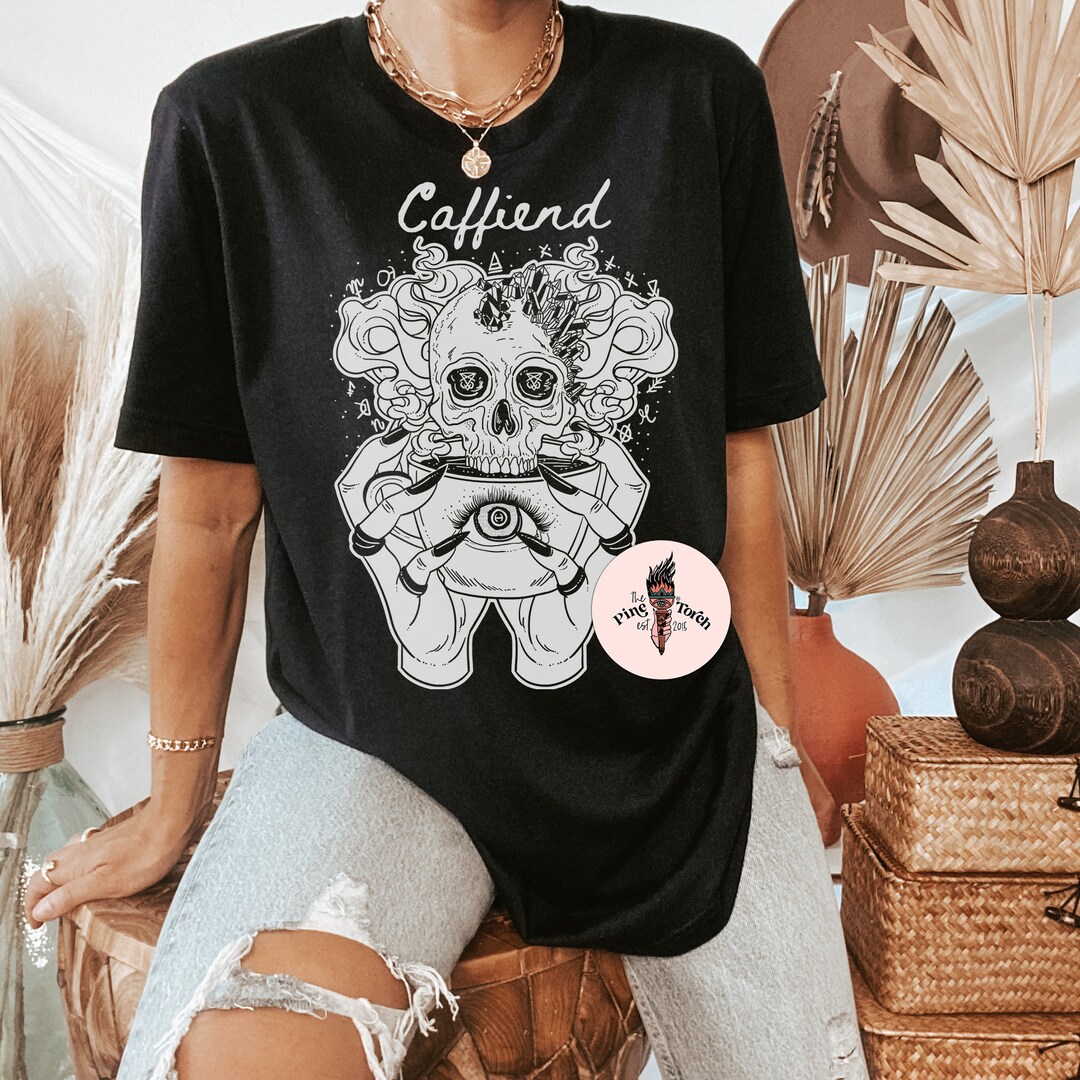 Caffeine Fiend Coffee Skeleton Shirt, Coffee Fiend Black Skeleton Tee ...