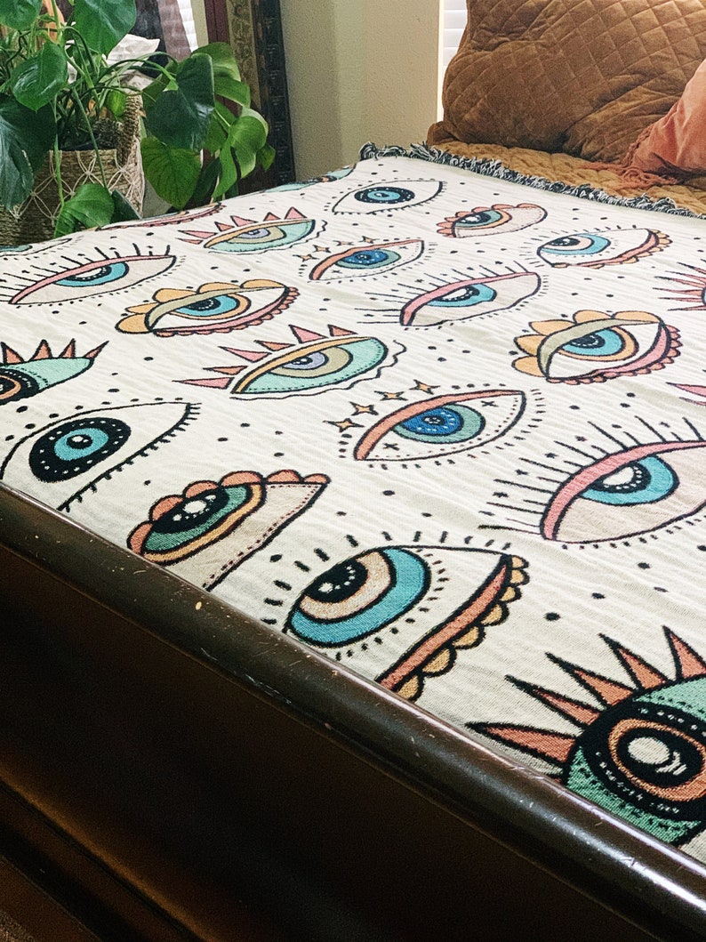 Evil Eye Woven Throw Blanket, Evil Eye Pattern Woven Throw, Mystical ...