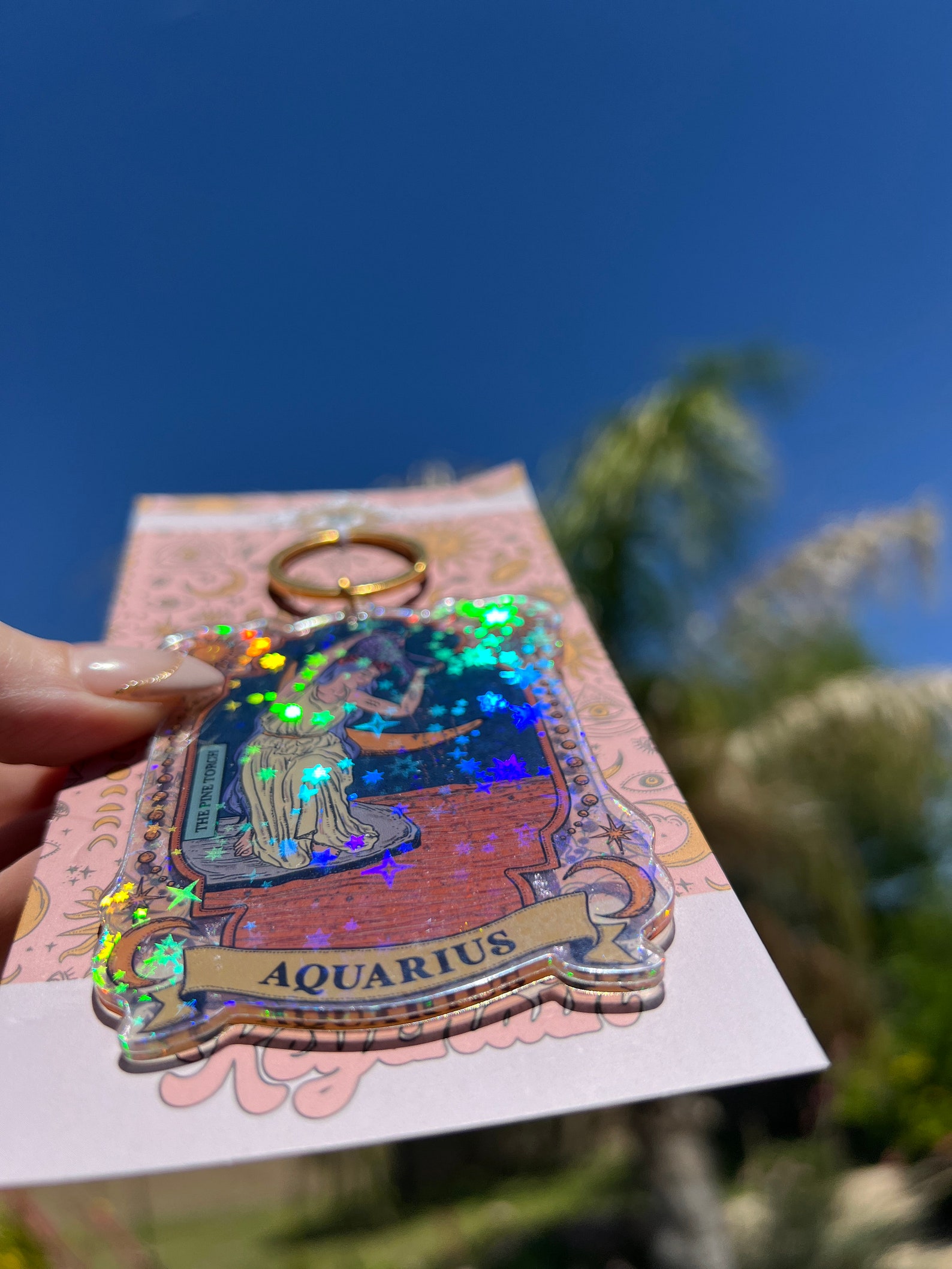 Aquarius Zodiac Holographic Keychain, Witchy Zodiac Gift, Aquarius ...