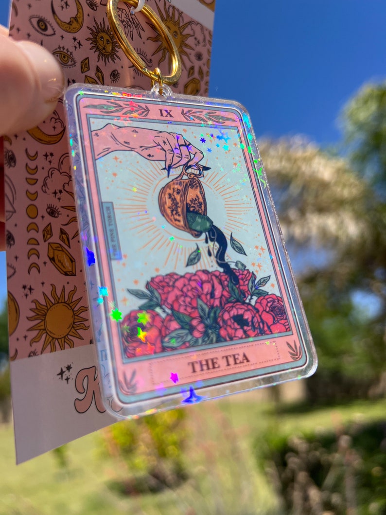 The Tea Tarot Card Holographic Keychain, Funny Tea Tarot Card Keychain ...