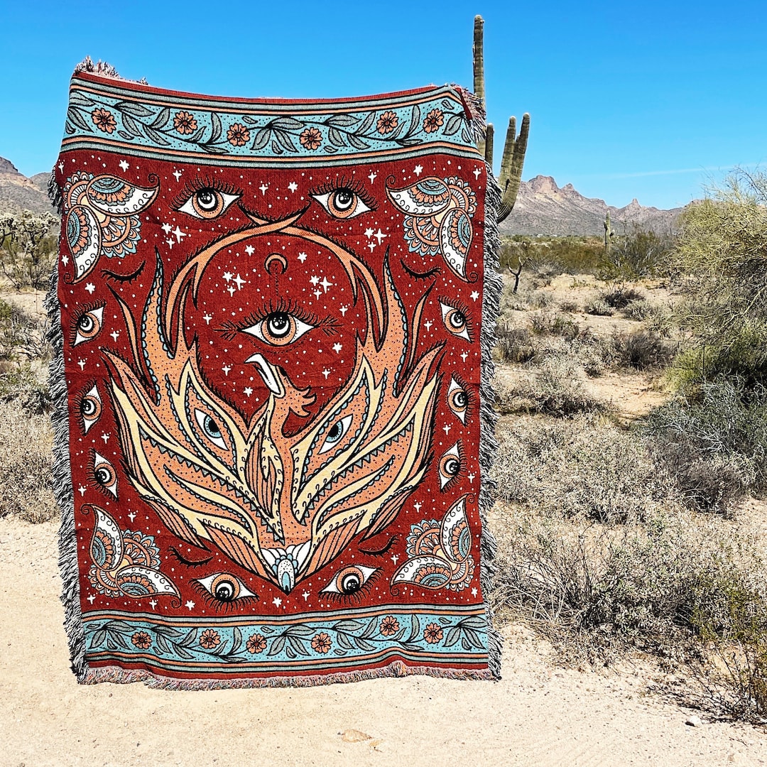 Phoenix Rising Woven Throw Blanket, Phoenix Evil Eye Mystical Woven ...