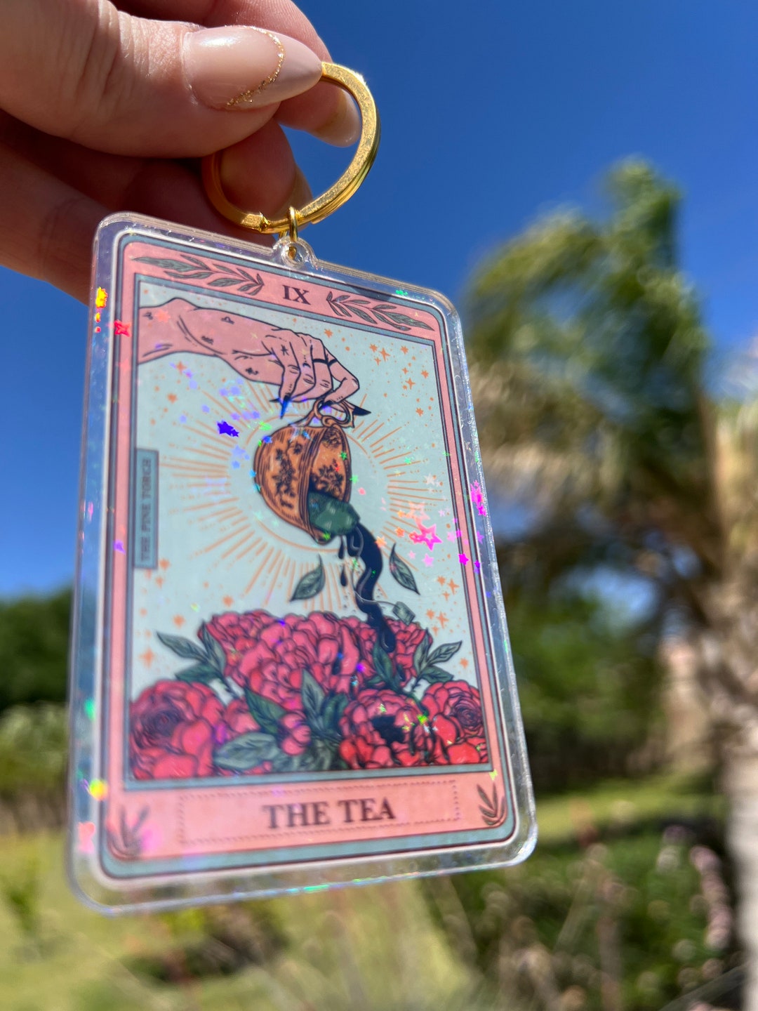 The Tea Tarot Card Holographic Keychain, Funny Tea Tarot Card Keychain ...