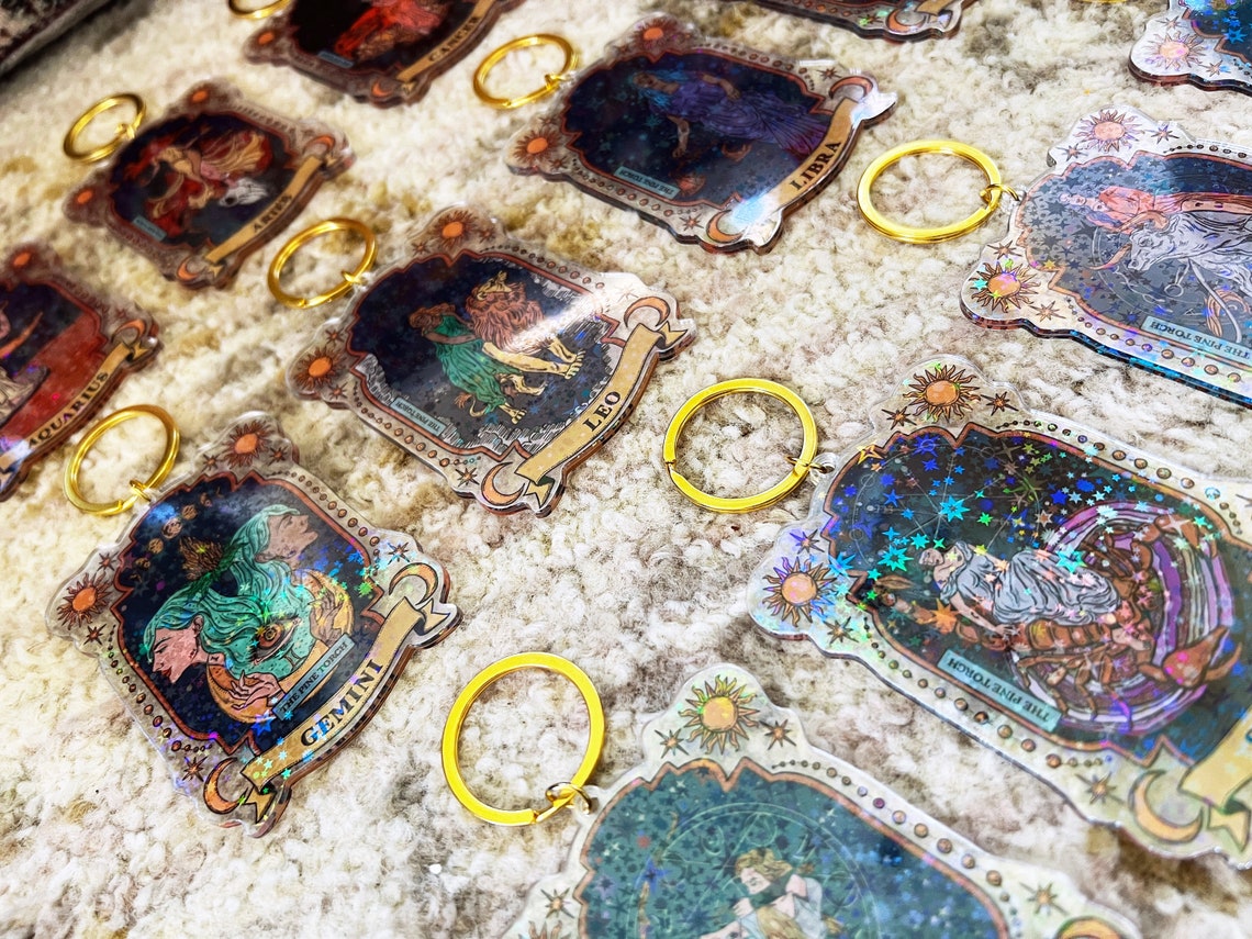 Aquarius Zodiac Holographic Keychain, Witchy Zodiac Gift, Aquarius ...