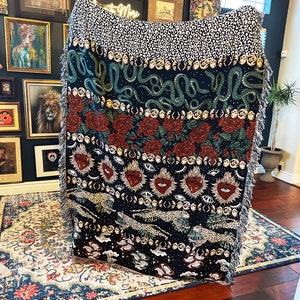 Leopard Mushroom Snake Woven Throw Blanket, Gothic Moon Sacred Heart ...