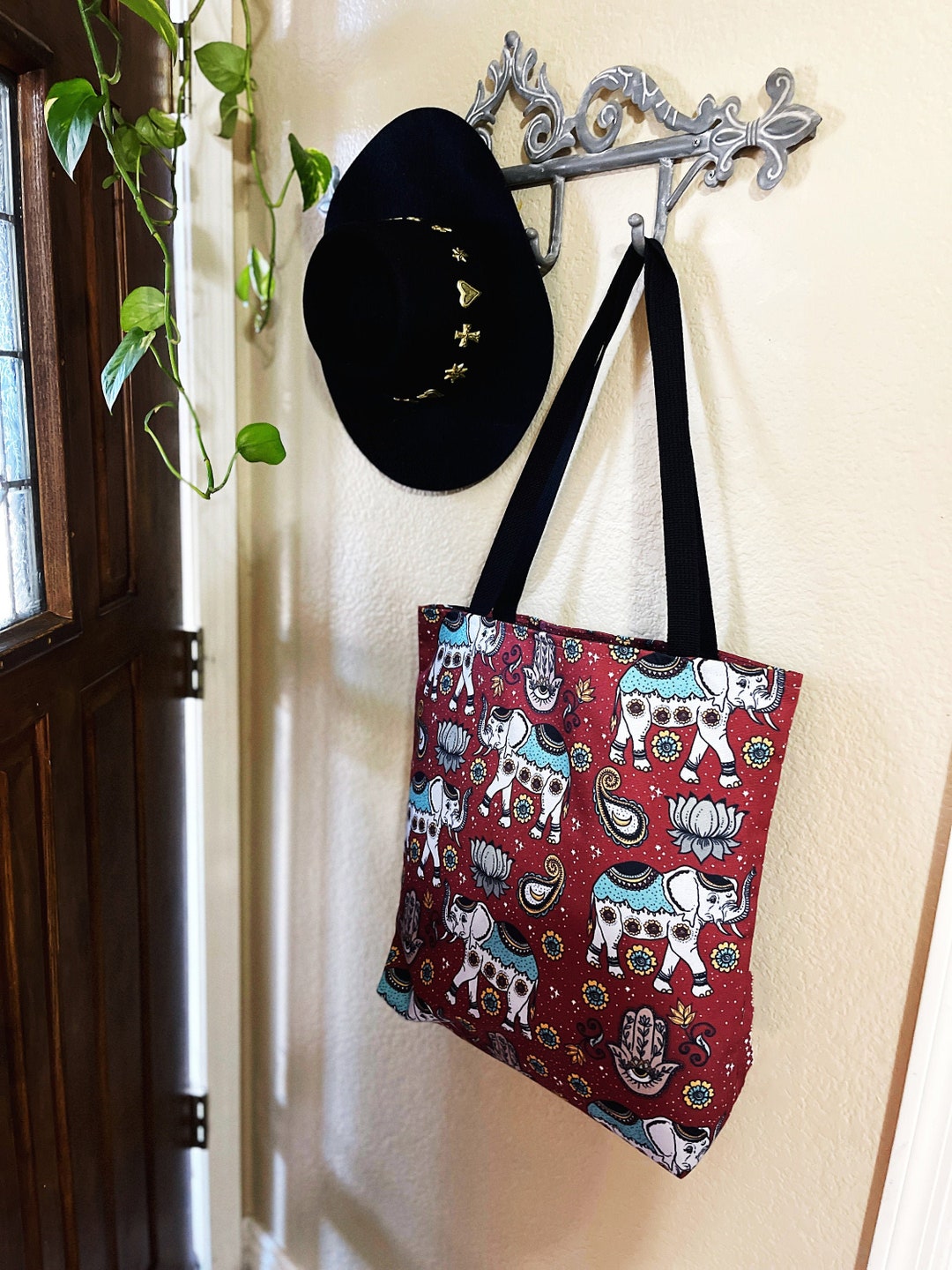 Elephant Pattern Tote Bag, Elephant Indian Pattern Grocery Bag ...