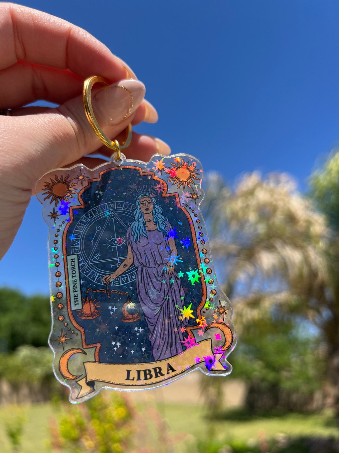 Libra Zodiac Holographic Keychain, Witchy Zodiac Gift, Libra Keychain ...