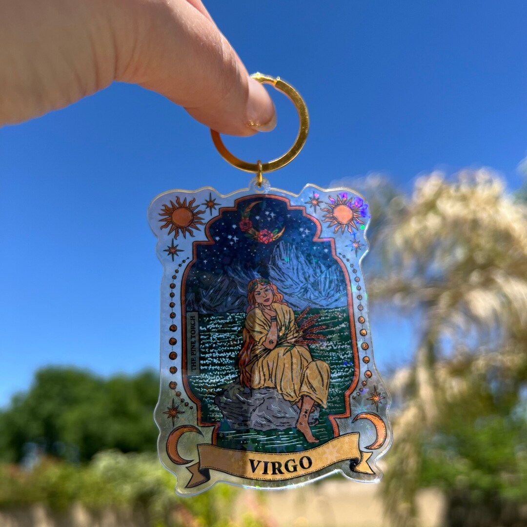 Virgo Zodiac Holographic Keychain, Witchy Zodiac Gift, Virgo Keychain ...