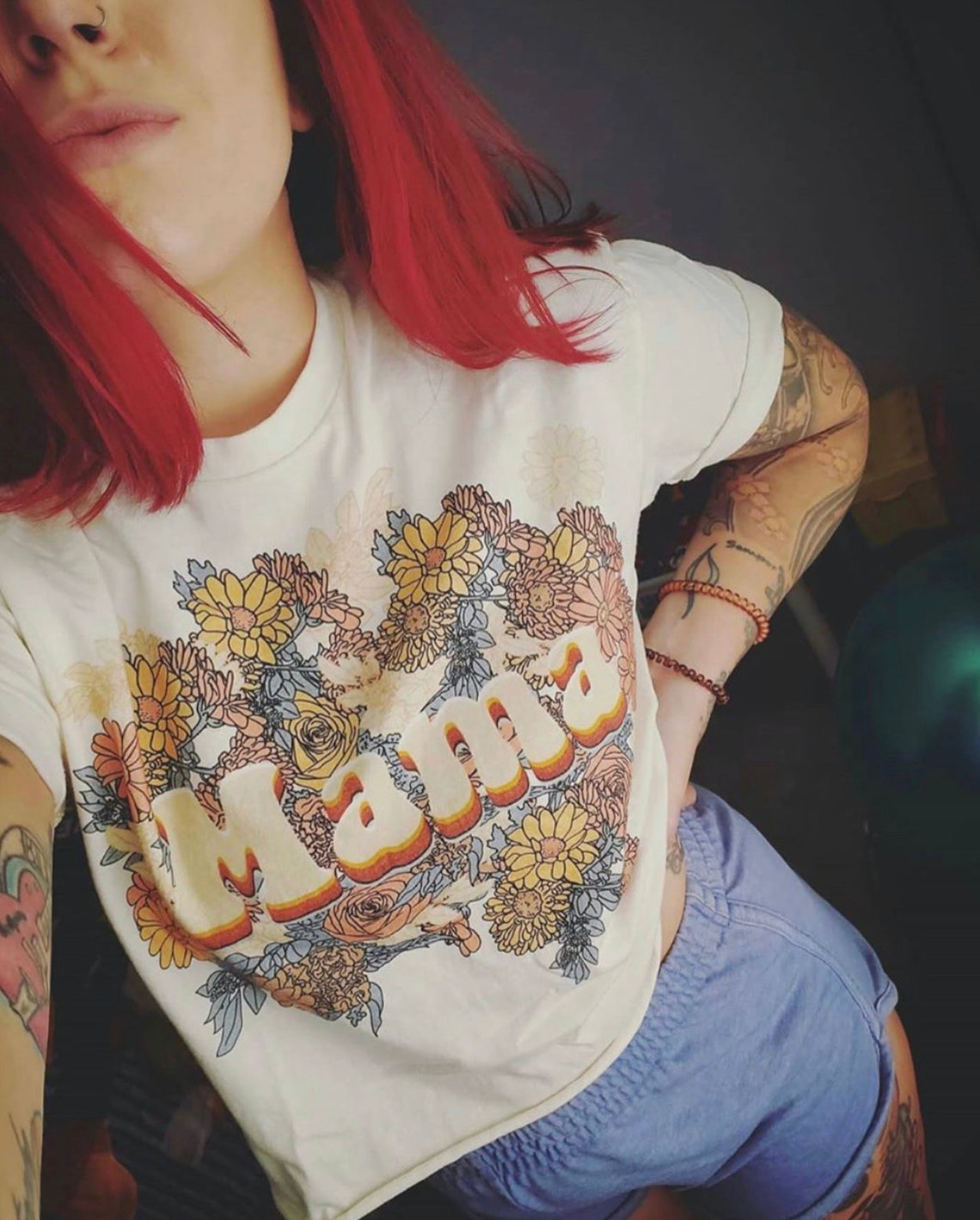 Mama Retro 70s floral shirt retro mama floral shirt boho | Etsy