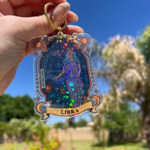 Libra Zodiac Holographic Keychain, Witchy Zodiac Gift, Libra Keychain ...