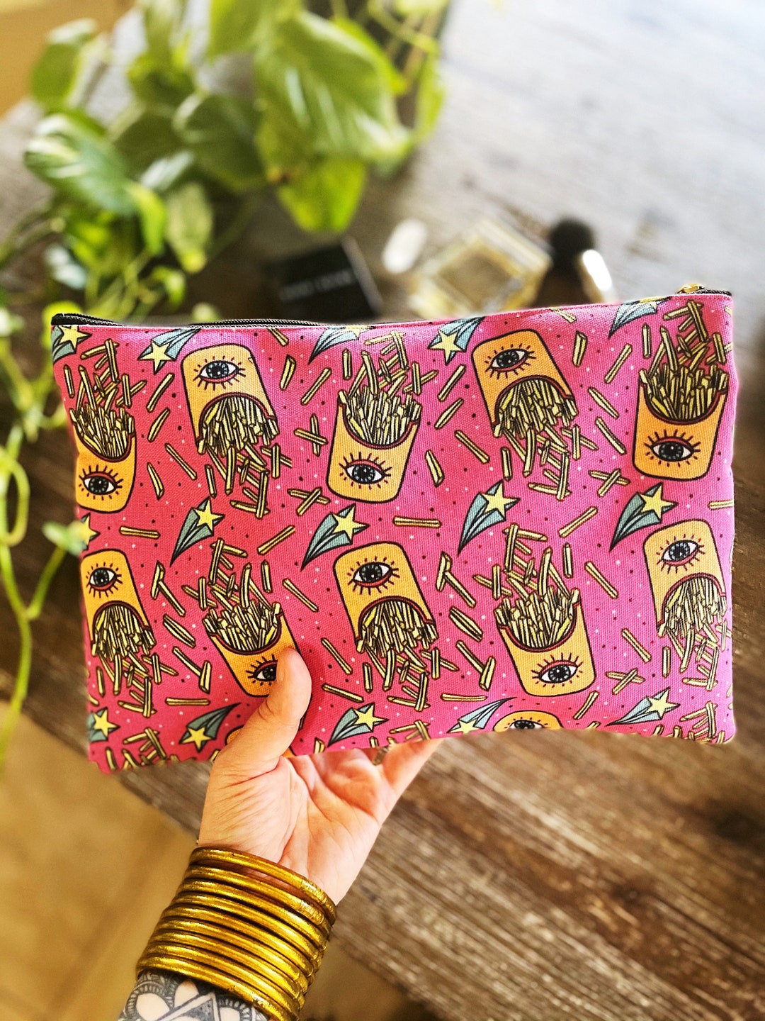 Fries Pattern Zipper Cosmetic Pouch, Funny Fry Pattern Cosmetic Zipper ...