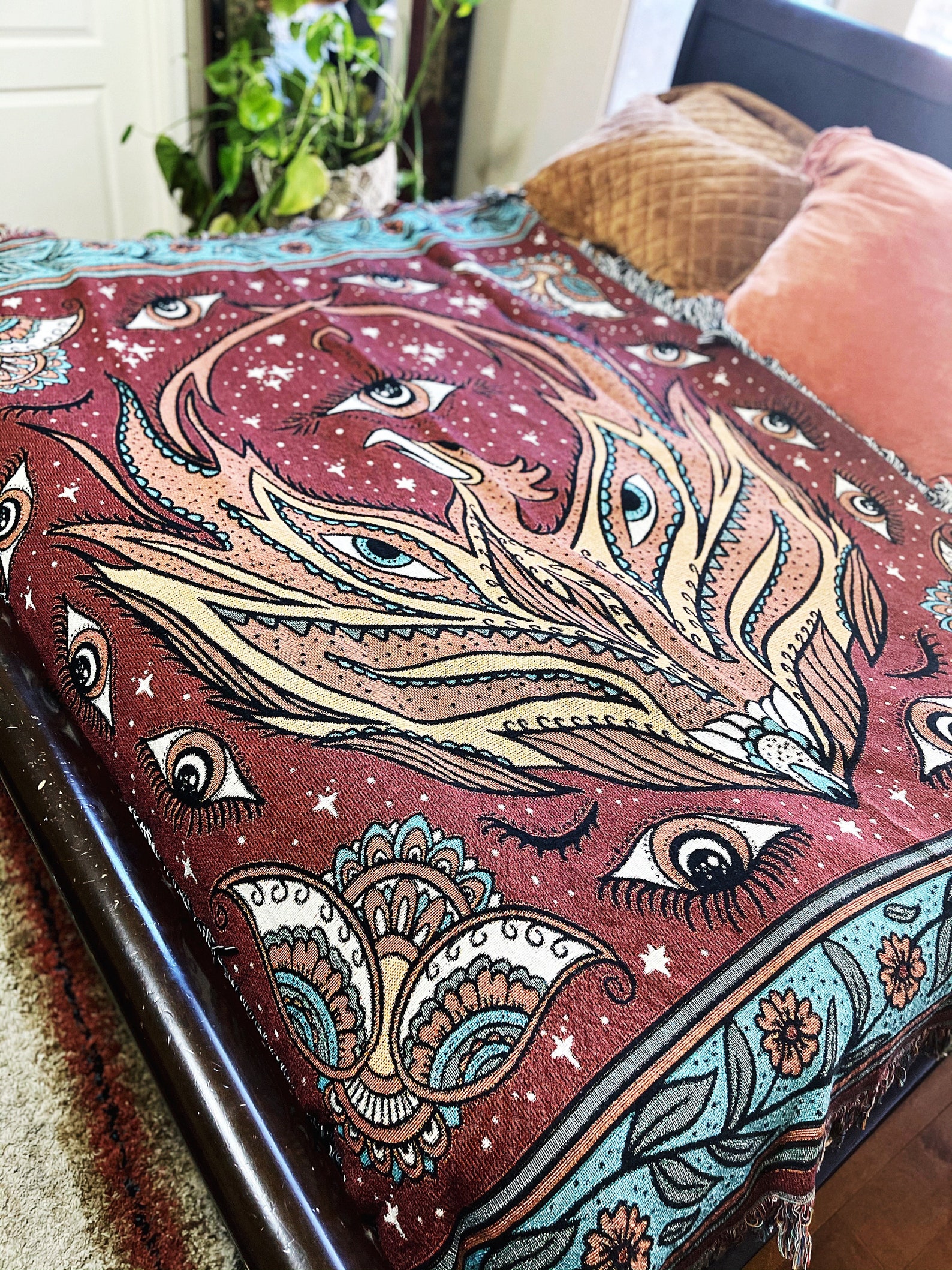 Phoenix Rising Woven Throw Blanket, Phoenix Evil Eye Mystical Woven ...