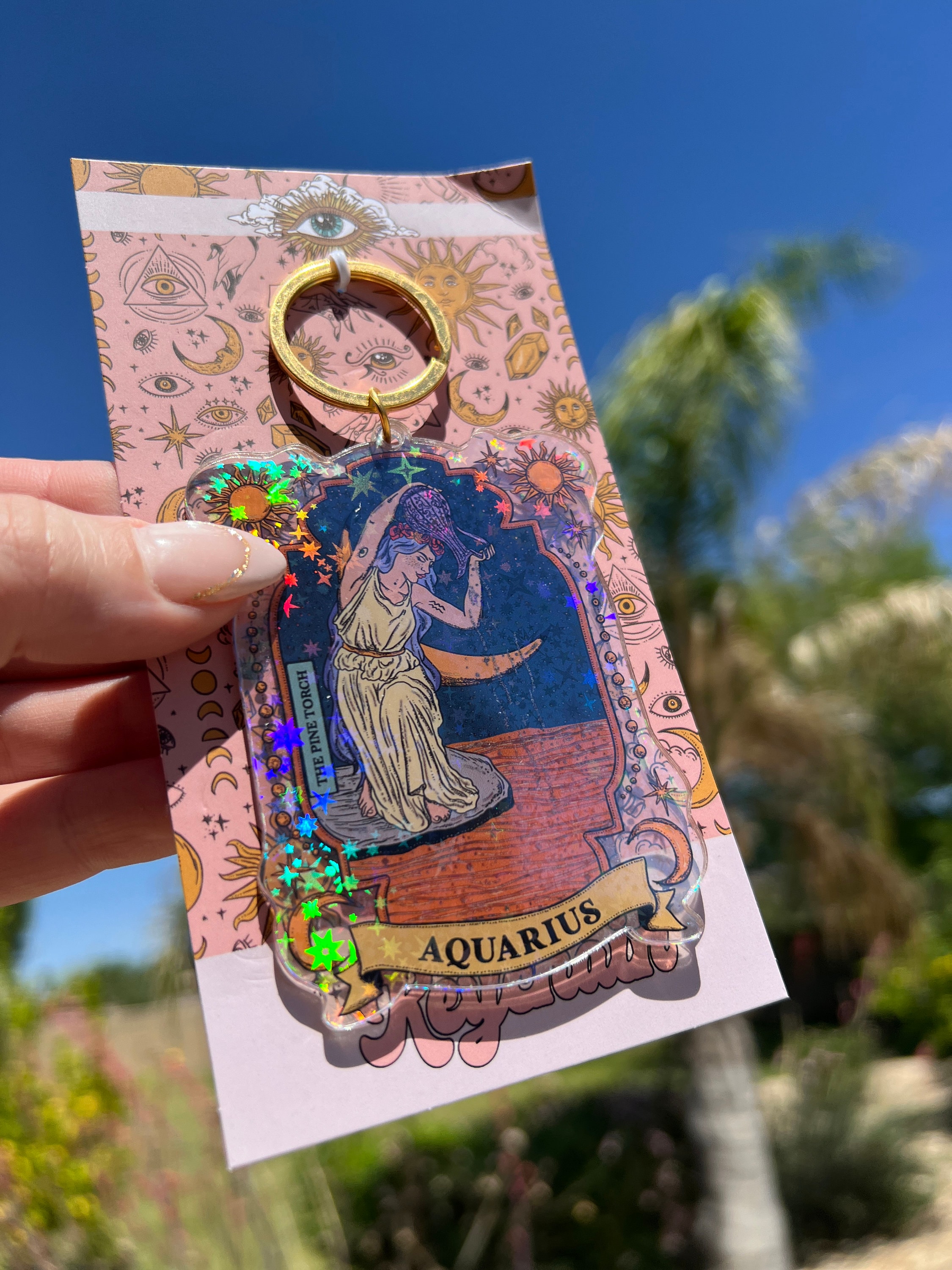 Aquarius Zodiac Holographic Keychain, Witchy Zodiac Gift, Aquarius ...