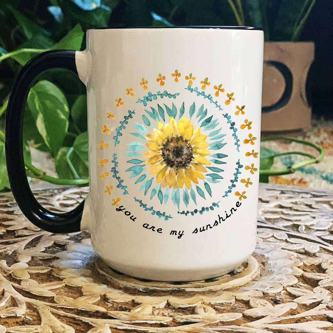 Sunshine Sunflower Mug, Sunshine Mug, Boho Sunshine Mug, Boho Floral ...