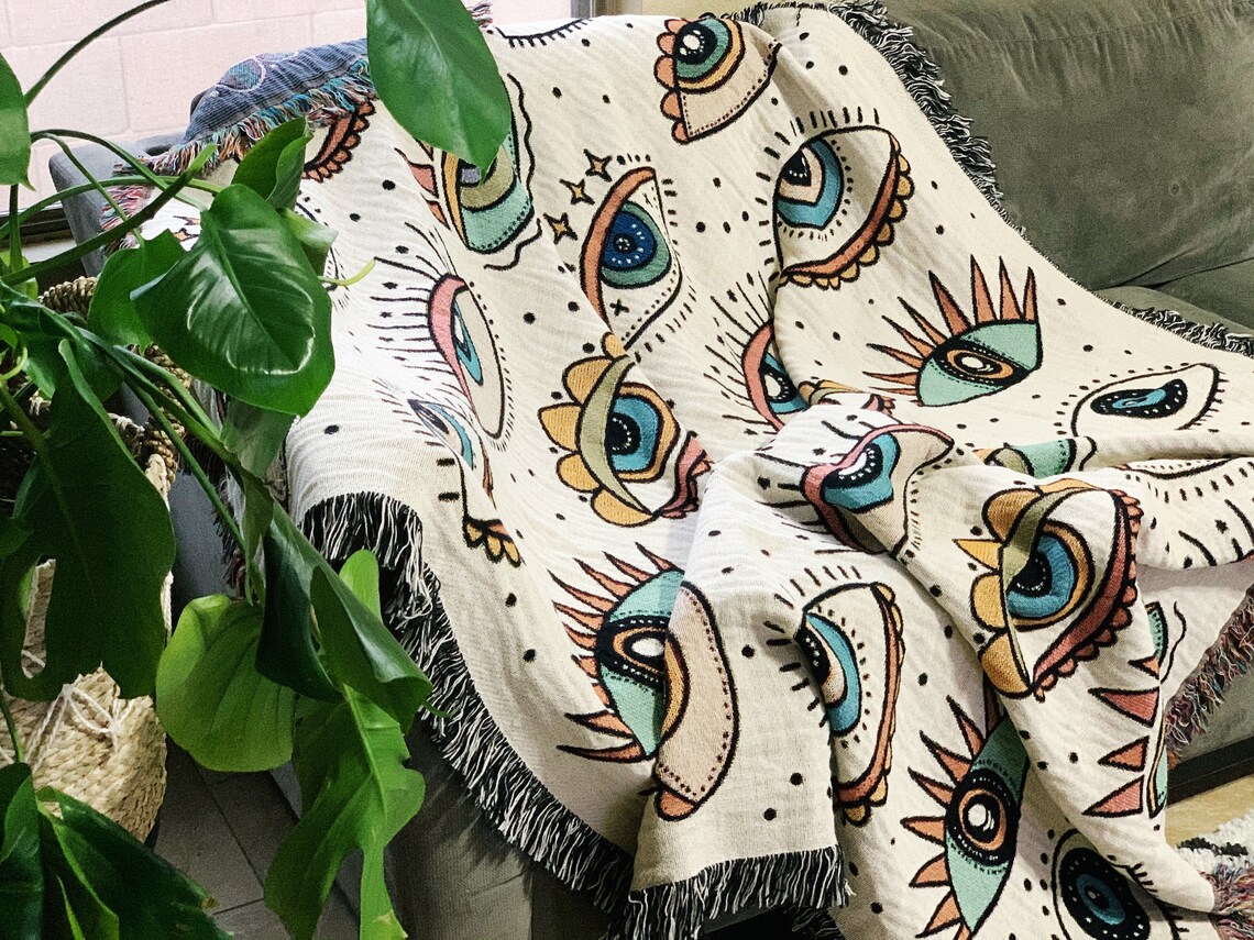 Evil Eye Woven Throw Blanket Evil Eye Pattern Woven Throw | Etsy