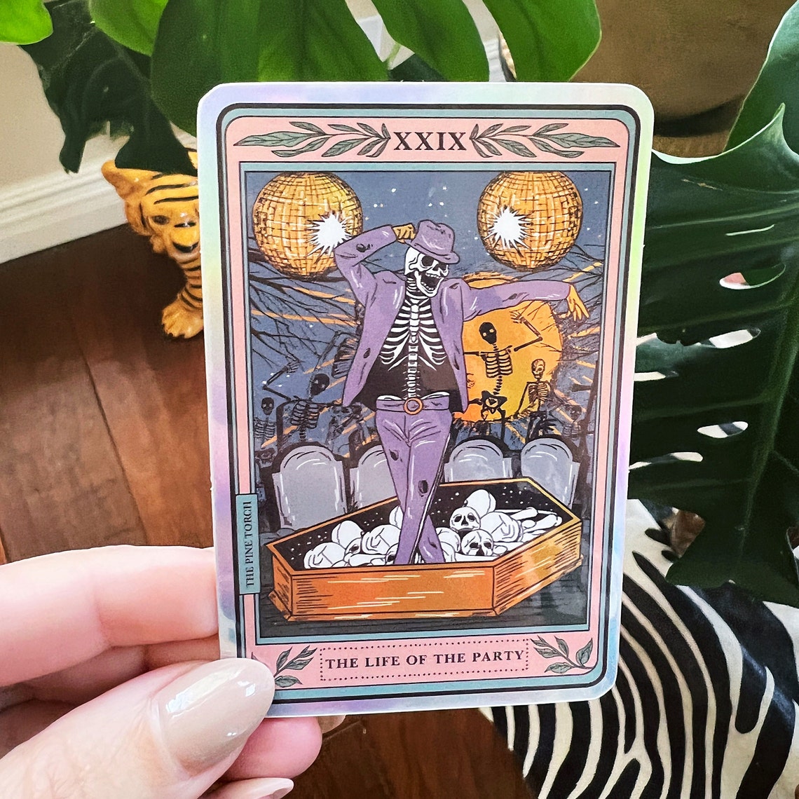 Dancing Skeleton Tarot Card Holographic Sticker Life of Party - Etsy