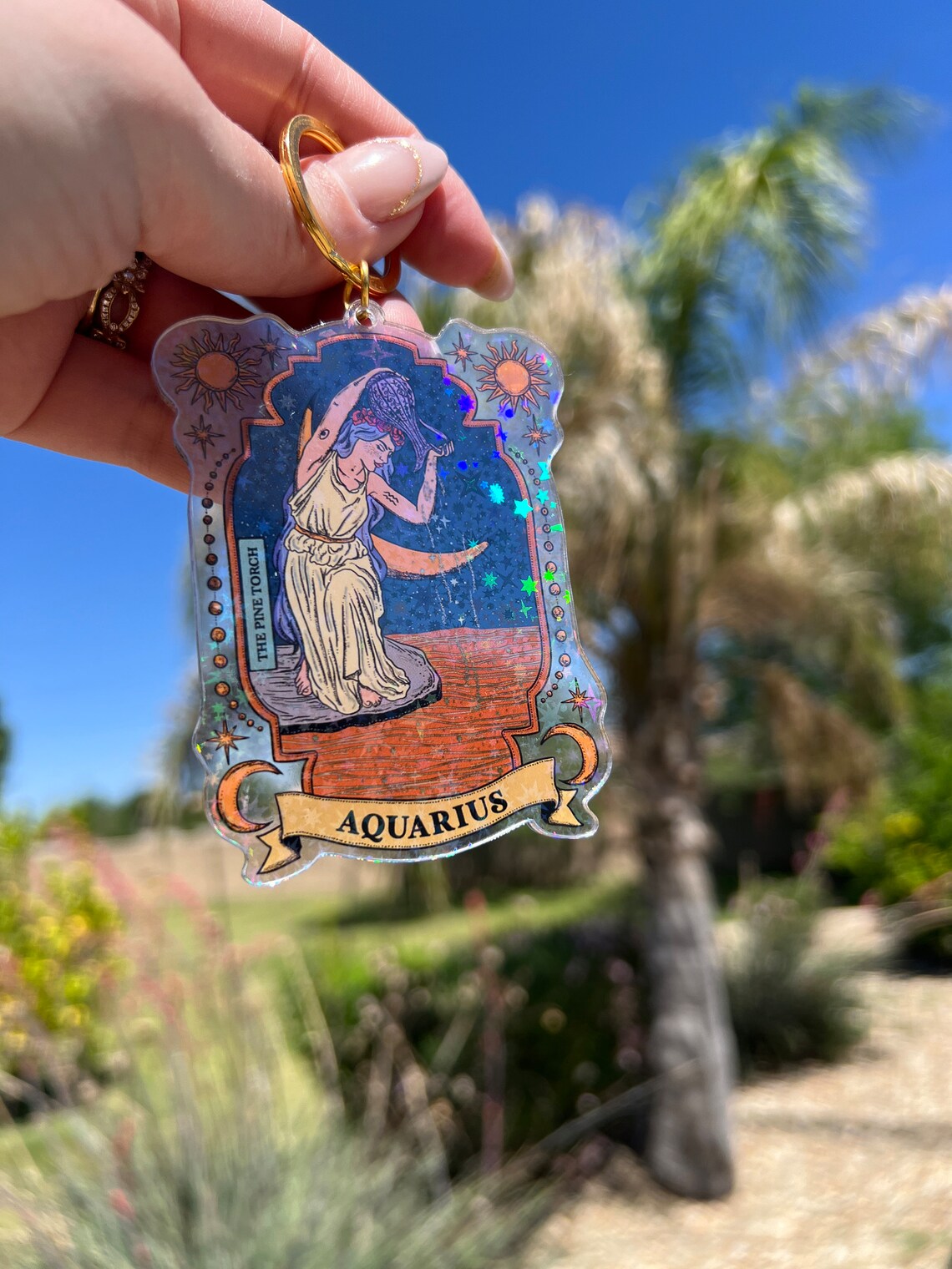 Aquarius Zodiac Holographic Keychain, Witchy Zodiac Gift, Aquarius ...