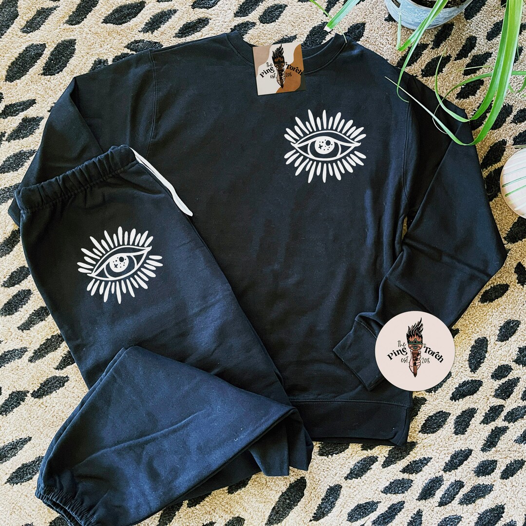 Evil Eye Lounge Set, Mystical Eye Jogging Pants and Pullover Set, Loose ...