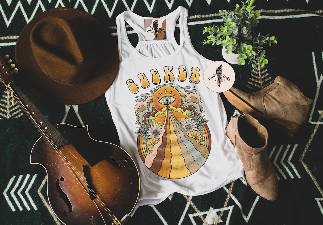 Seeker 70s Hippie Retro Tank, 70s Hippie Psychadelic Evil Eye Font ...