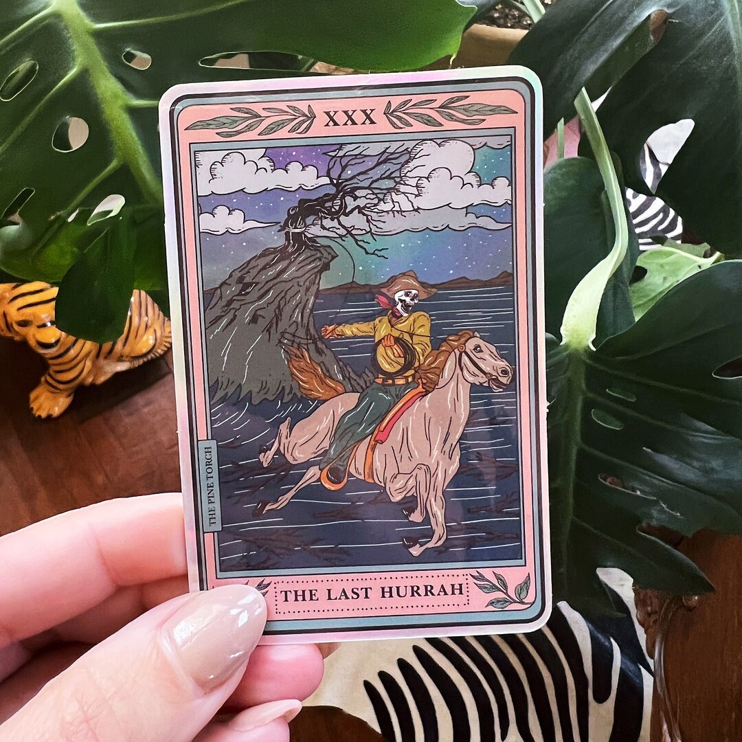 Skeleton Cowboy Tarot Card Holographic Sticker, Last Hurrah Sticker ...