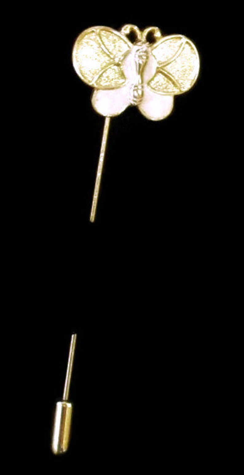 Butterfly Stick Pin, Gold Tone and Cream White Enamel, Butterfly ...