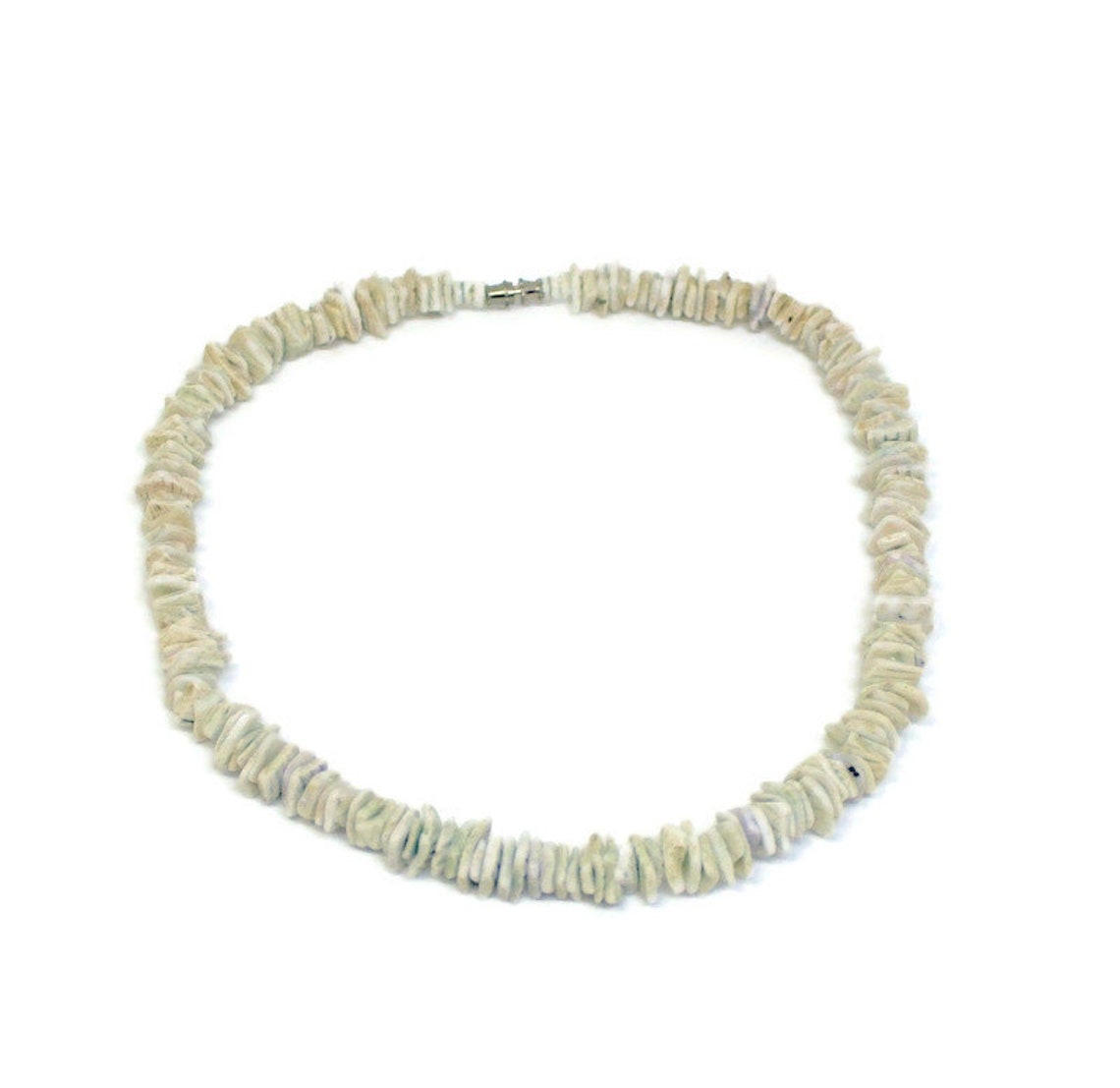White Puka Shell Choker Necklace, Speckled With Blue, Beige, Tropical ...