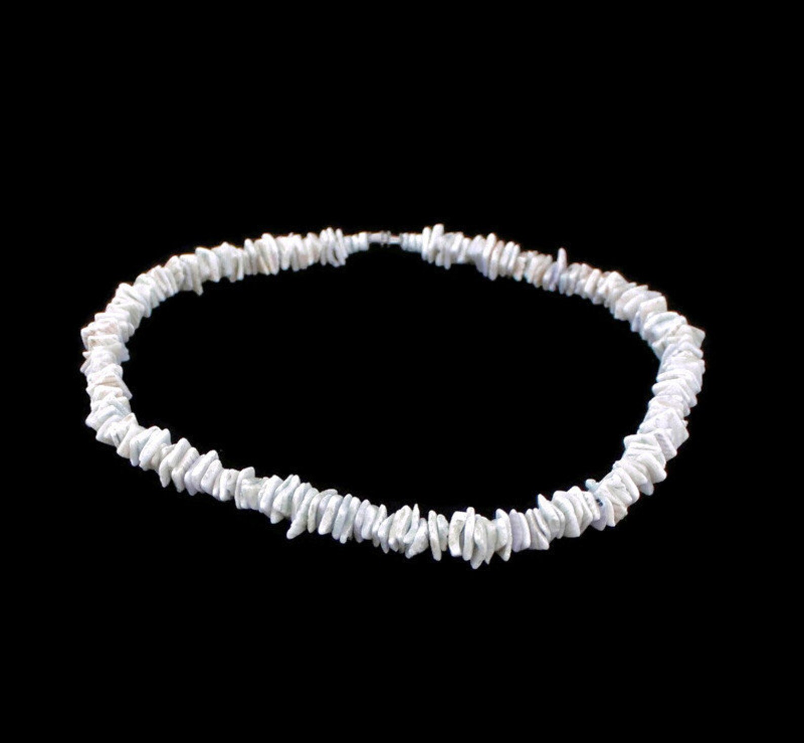White Puka Shell Choker Necklace, Speckled With Blue, Beige, Tropical ...