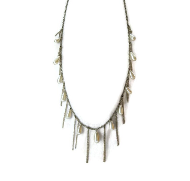 Long Drippy Pearl Tear Drop and Chain Statement Necklace - Etsy