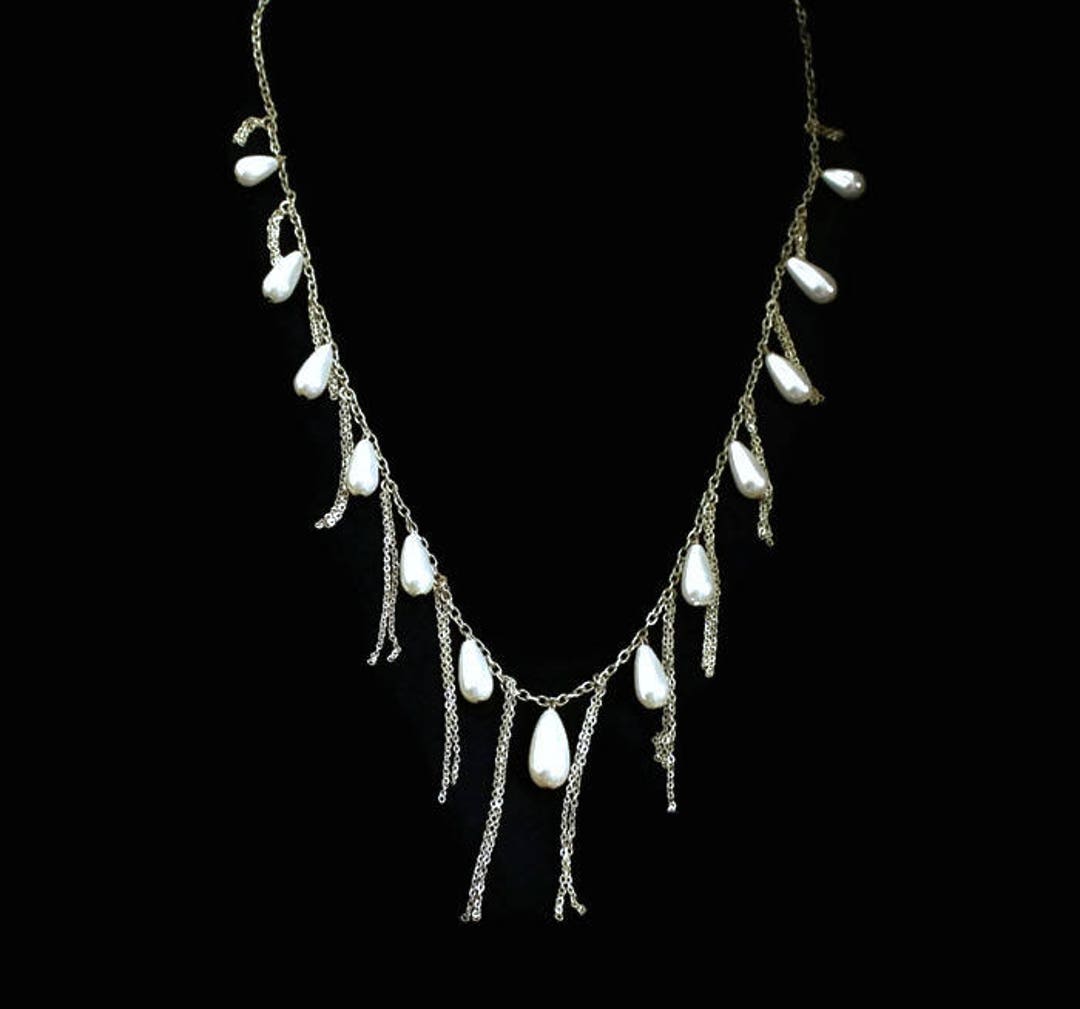 Long Drippy Pearl Tear Drop and Chain Statement Necklace - Etsy