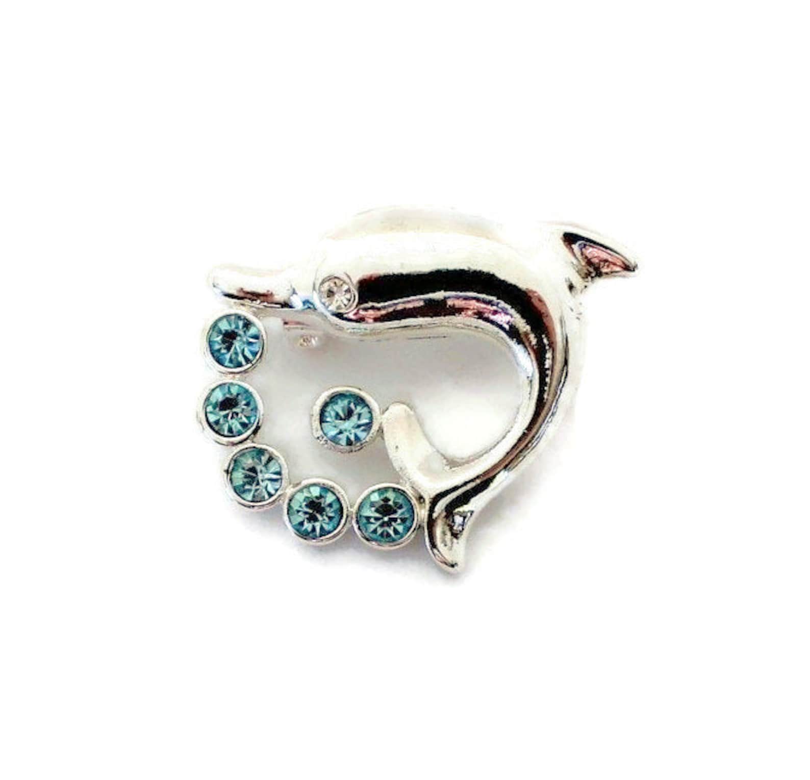 Silver Tone Dolphin Brooch Pin With Light Blue and Clear - Etsy