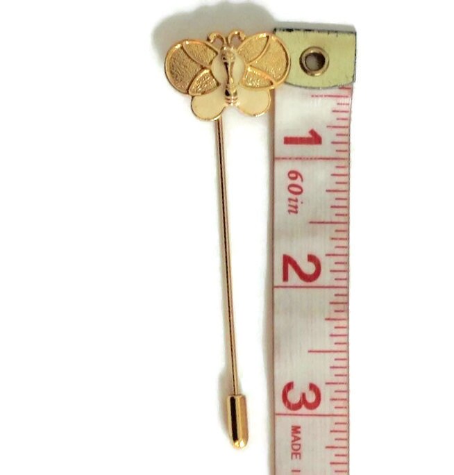 Butterfly Stick Pin, Gold Tone and Cream White Enamel, Butterfly ...