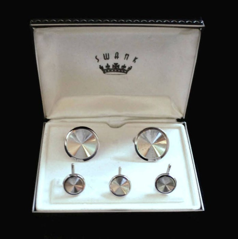 Swank Sterling Round Cuffs Link and Shirt Stud Set, Suit and Tuxedo ...