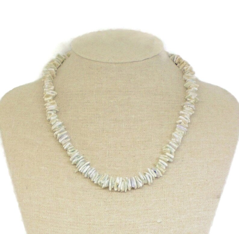 White Puka Shell Choker Necklace Speckled With Blue Beige | Etsy