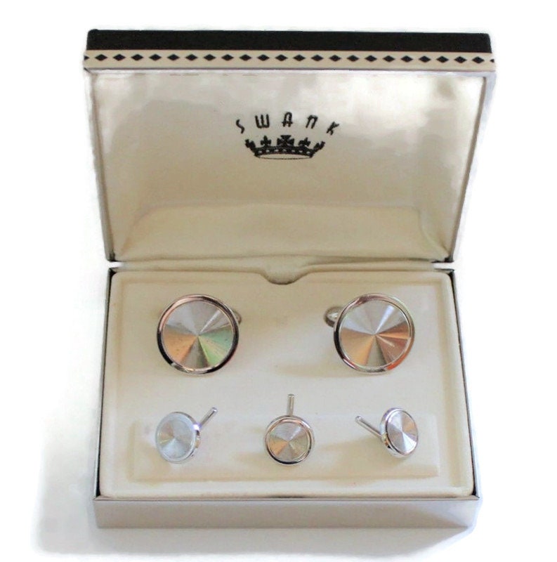 Swank Sterling Round Cuffs Link and Shirt Stud Set, Suit and Tuxedo ...
