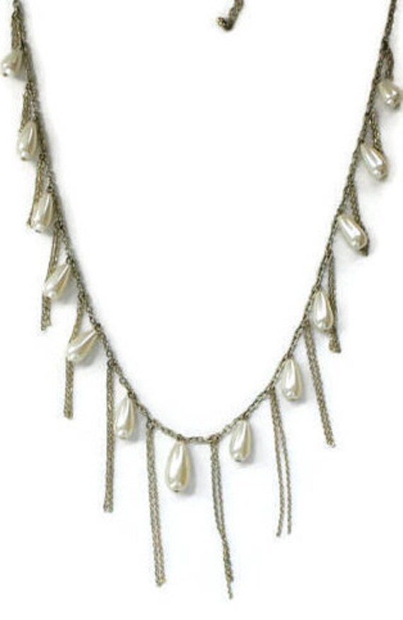Long Drippy Pearl Tear Drop And Chain Statement Neckl… - Gem