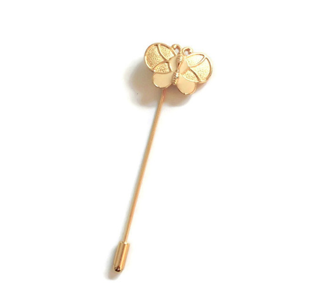 Butterfly Stick Pin, Gold Tone and Cream White Enamel, Butterfly ...