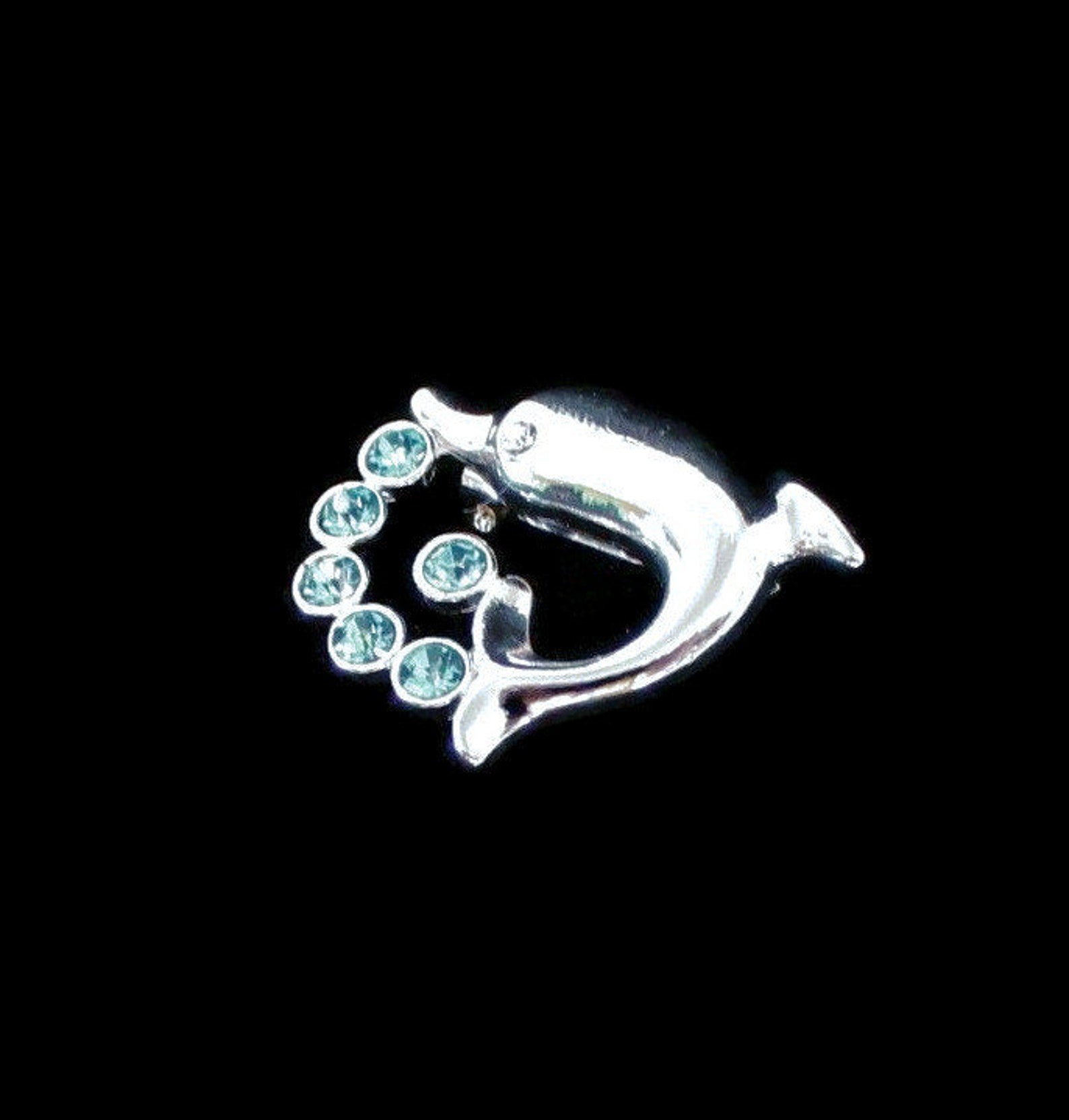 Silver Tone Dolphin Brooch Pin With Light Blue and Clear - Etsy
