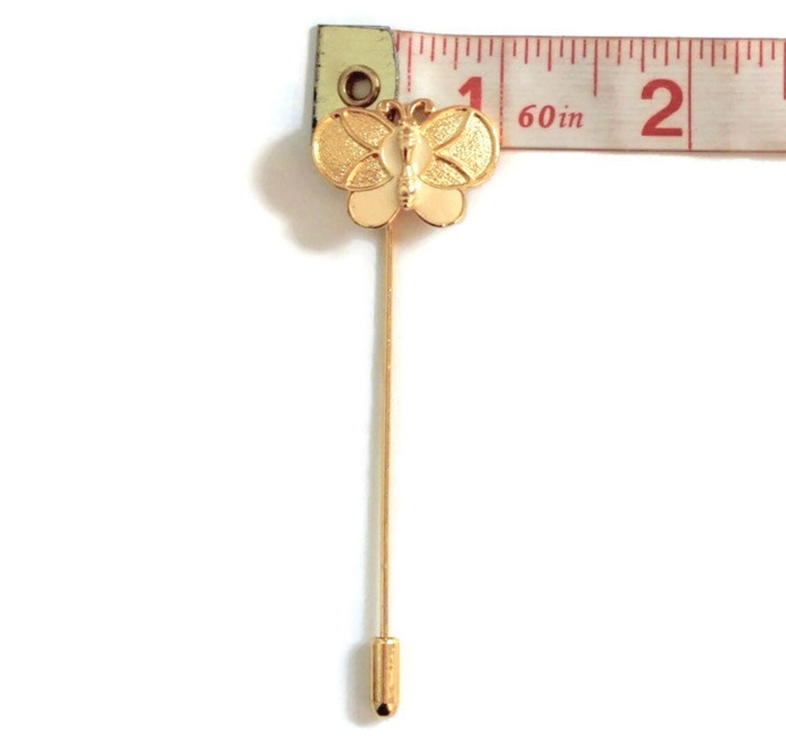 Butterfly Stick Pin, Gold Tone and Cream White Enamel, Butterfly ...