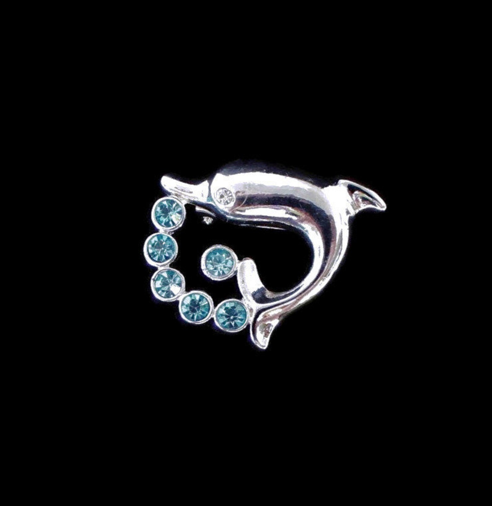Silver Tone Dolphin Brooch Pin With Light Blue and Clear - Etsy