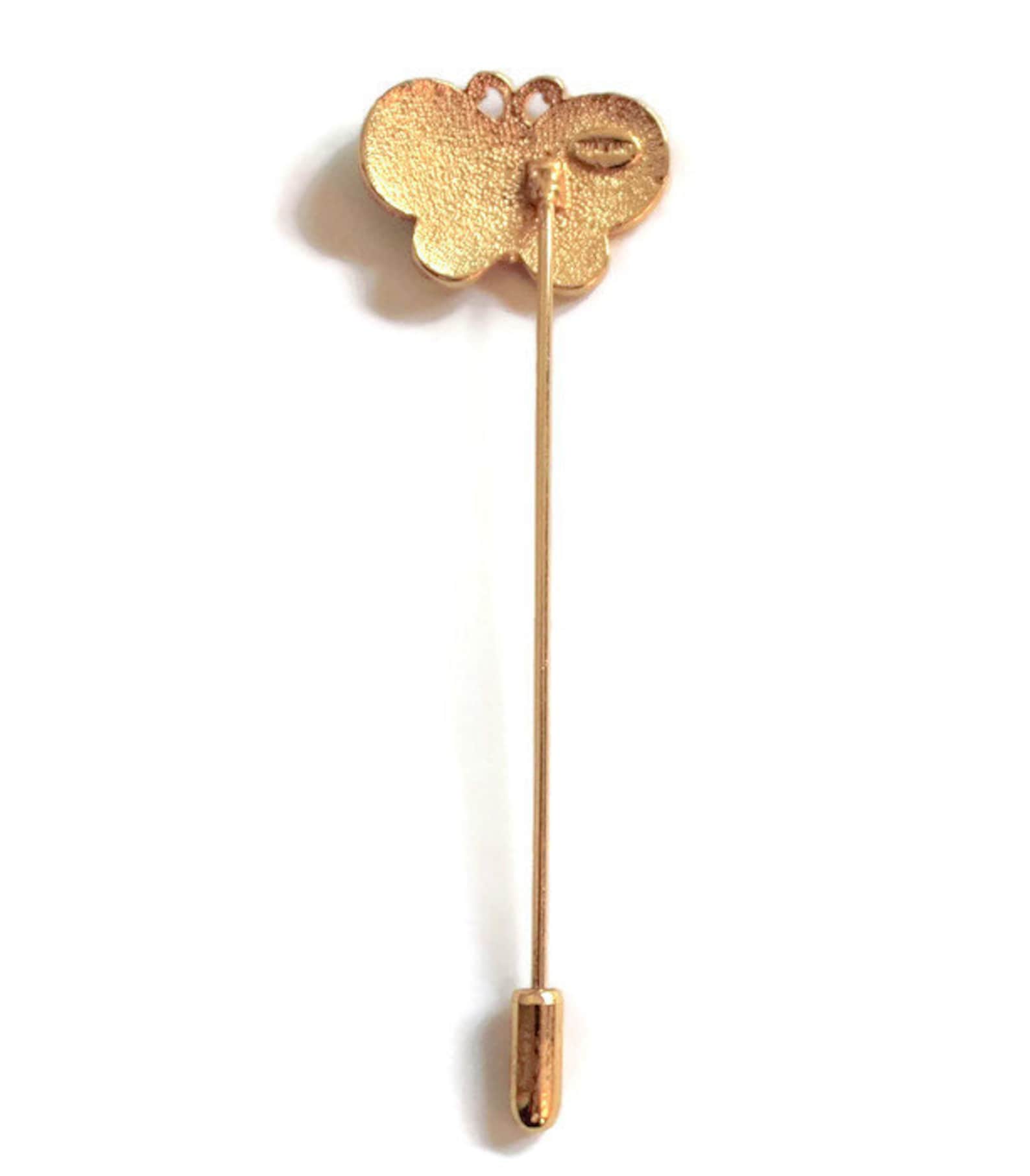 Butterfly Stick Pin, Gold Tone and Cream White Enamel, Butterfly ...