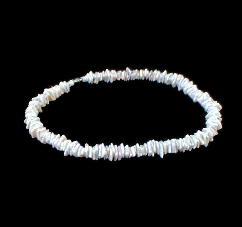 White Puka Shell Choker Necklace, Speckled With Blue, Beige, Tropical ...