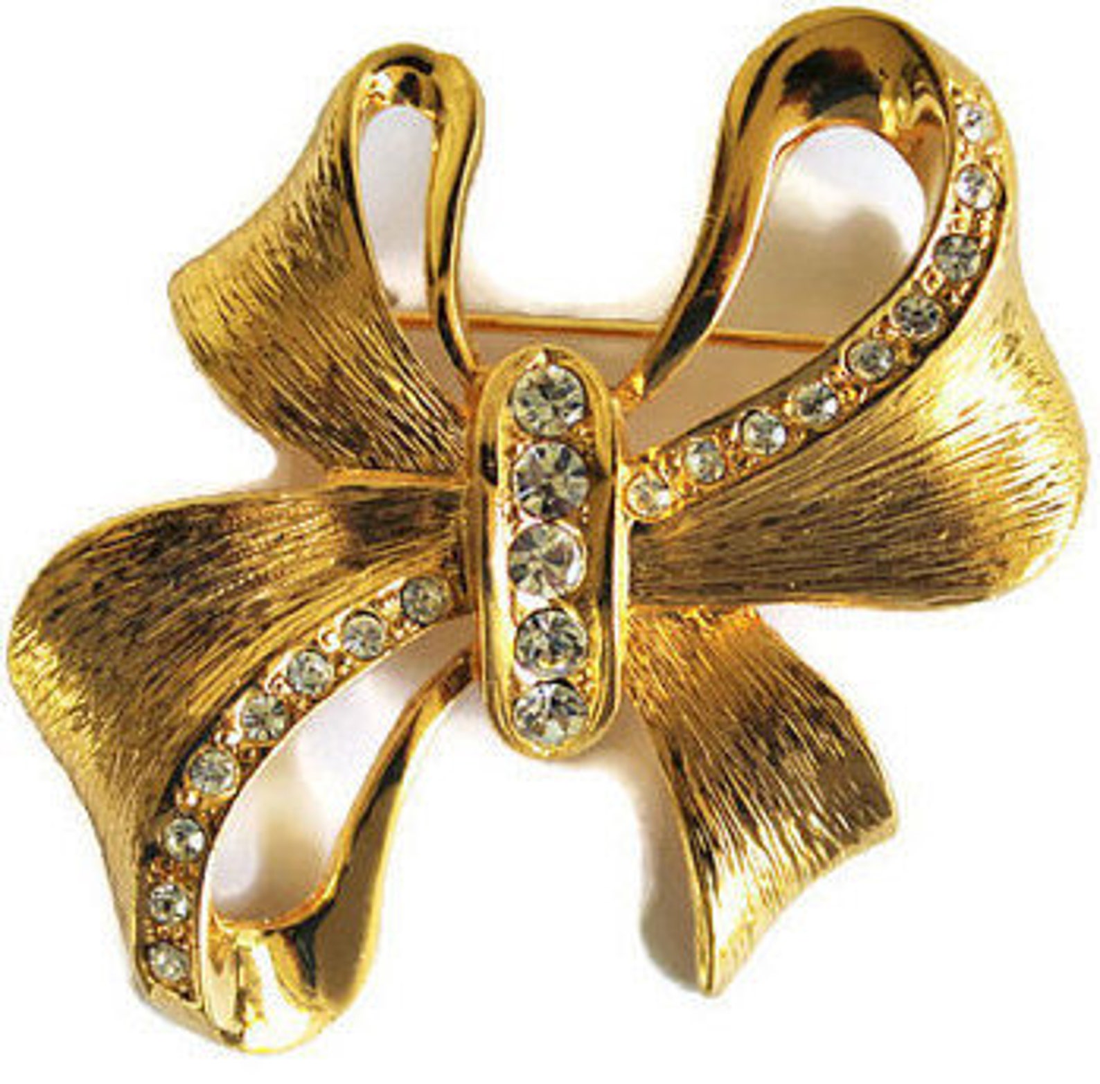 Rhinestone Bow Brooch Pin in Gold Tone Gift for Her - Etsy