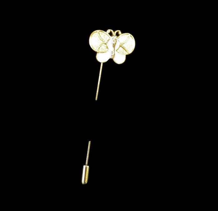 Butterfly Stick Pin, Gold Tone and Cream White Enamel, Butterfly ...
