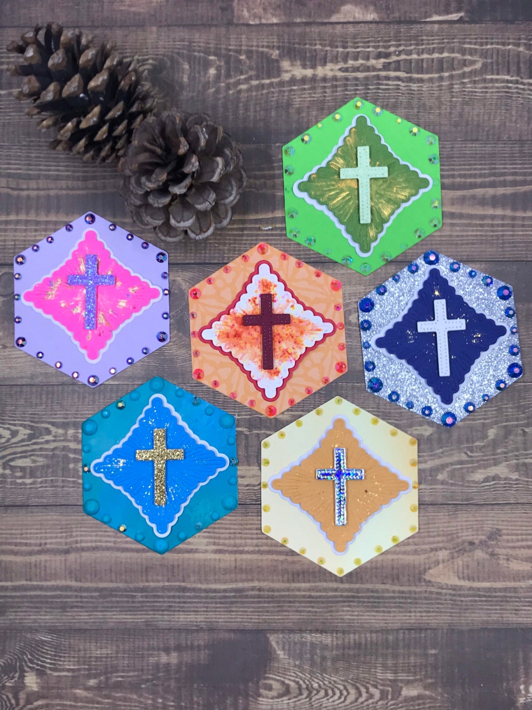 3D Gem Cross Die Cut Card Toppers, Shimmering Paper Embellishments (set ...