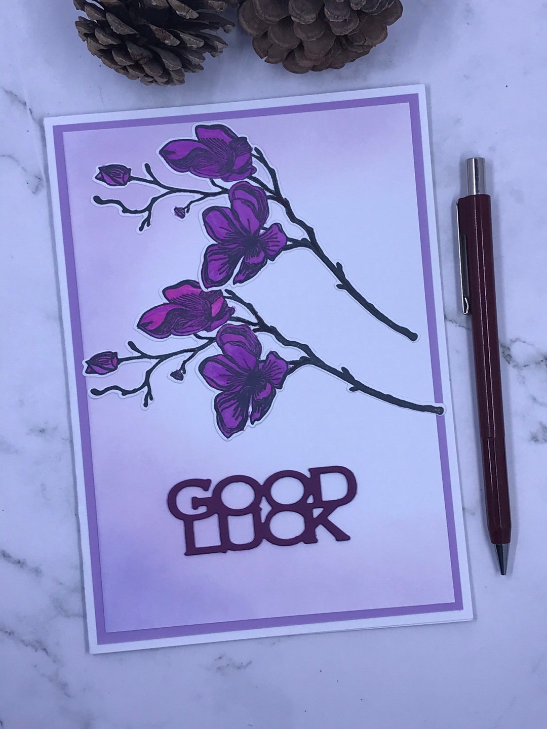 Good Luck Purple Budding Flower Handmade Encouragement Card - Etsy