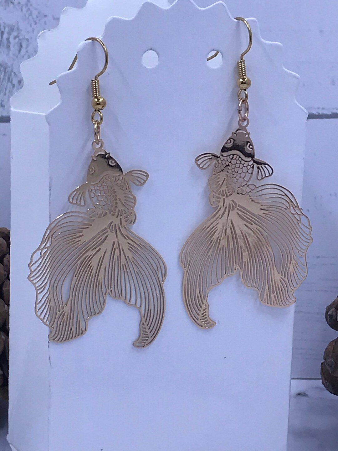 Filigree Goldfish Dangle Wire Earrings/light Weight Earrings/fashion ...