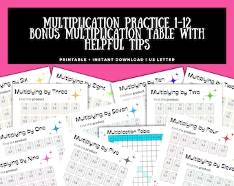 Printable Multiplication Table 1 - 12 - Etsy