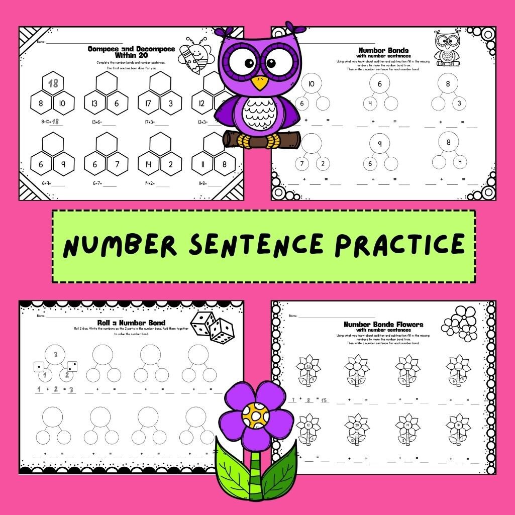 Number Bond Practice Number Bonds to 20 Kindergarten and First Grade ...