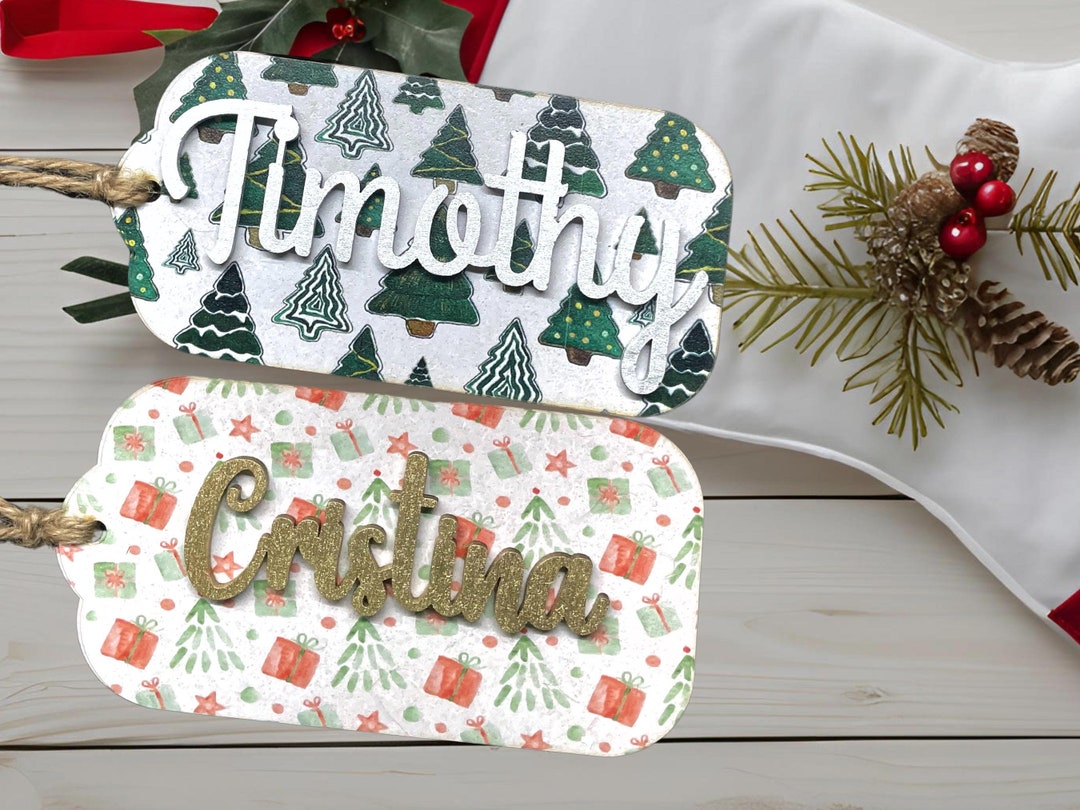 Large Wood Stocking Tag Personalized Gift Name Tag Custom Printed ...